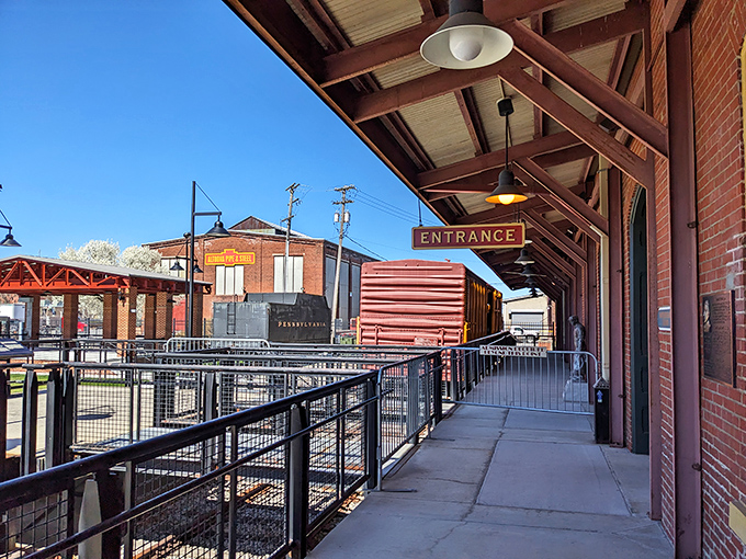 Step back in time at the museum's entrance, where the restored platform and vintage railcars transport visitors to the golden age of American rail travel.