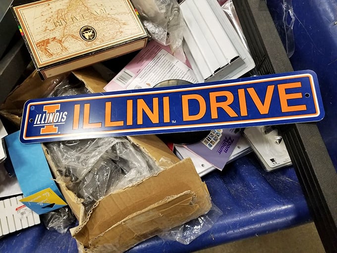 One shopper's trash becomes another's nostalgic treasure. This Illini Drive sign probably has stories that would fill a Ken Burns documentary. 