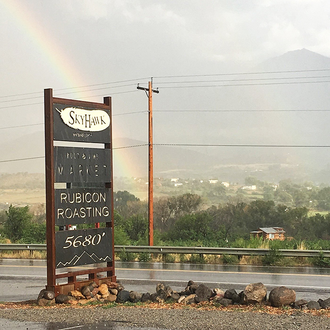 Even the rainbows seem to know where to find the good stuff in Paonia, pointing directly to SkyHawk's market and locally roasted coffee.