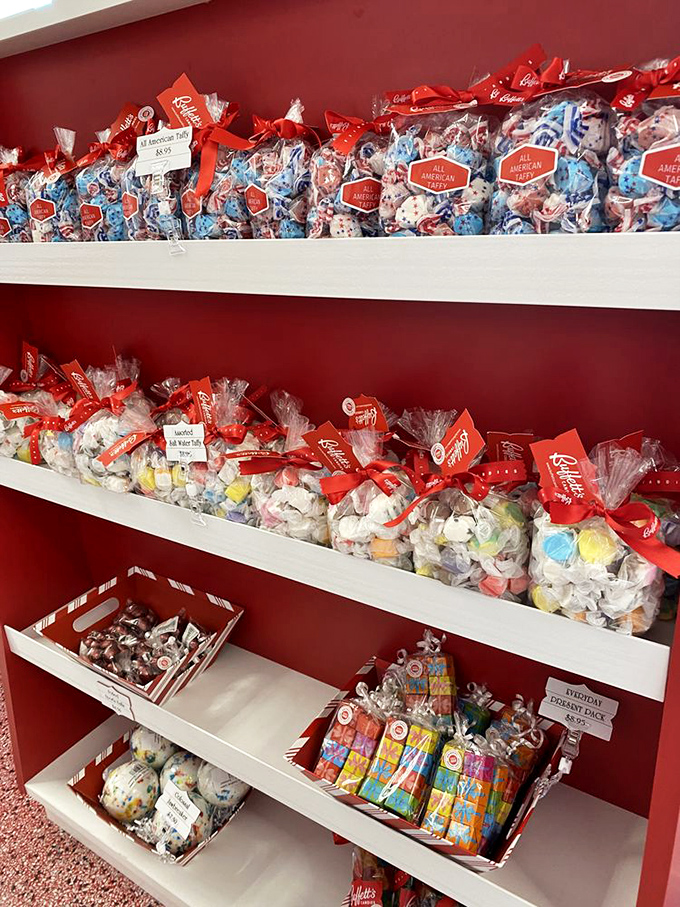 These aren't your boardwalk's forgotten taffy bits. Buffett's salt water taffy collection is arranged with the precision of a candy curator's dream.