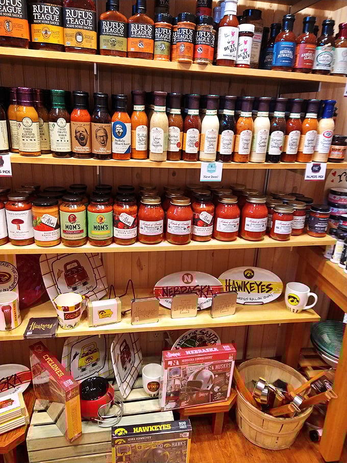 The sauce selection rivals the candy! From Rufus Teague's barbecue to local hot sauces, flavor explorers find their holy grail here.