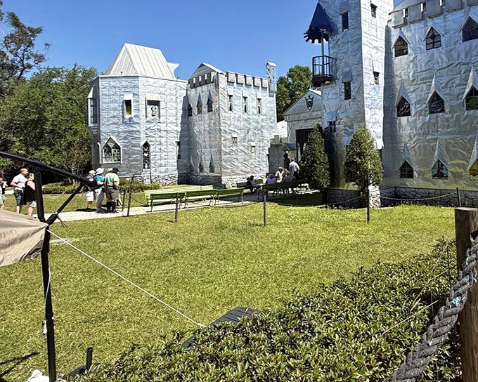Medieval meets metal in this architectural fever dream. The castle's aluminum facade creates a dazzling display that would make King Arthur trade in Camelot.
