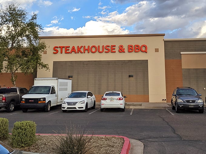 Nothing says "affordable luxury" quite like a steakhouse where the parking lot isn't filled exclusively with luxury vehicles.