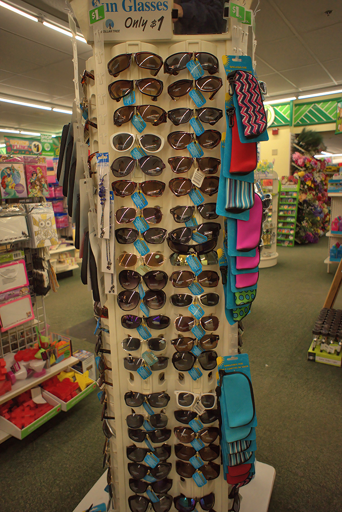 Sunglasses galore! Fashion meets function in this rotating display of affordable eye protection &ndash; because losing them is inevitable.