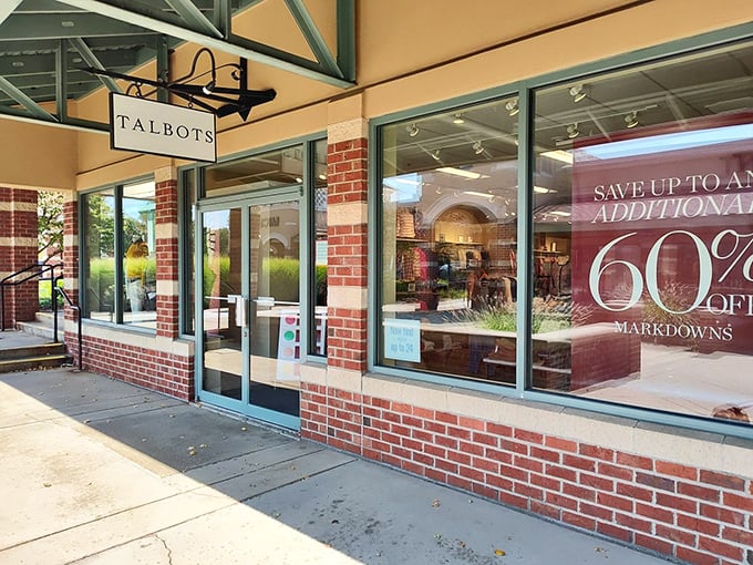 Talbots showcases classic American style with that magical "60% OFF MARKDOWNS" sign that makes even window shopping a dopamine-releasing experience.
