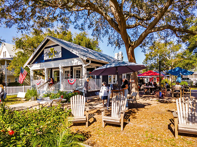 The Wild Iris Cafe embodies small-town charm with its white Adirondack chairs practically begging you to sit a spell and watch the world amble by. 