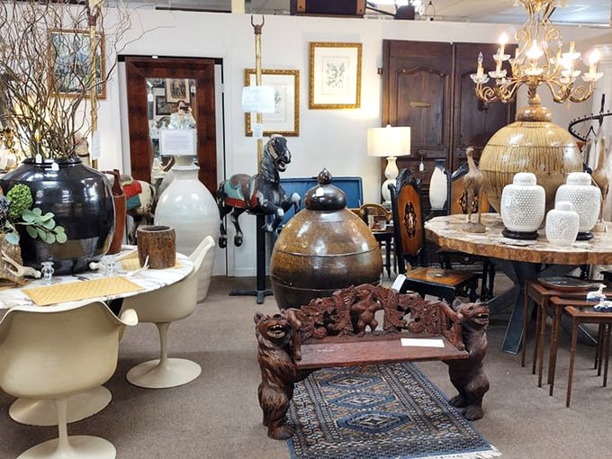 That carved wooden bear bench isn't just furniture&mdash;it's a conversation that will never run out of things to say.