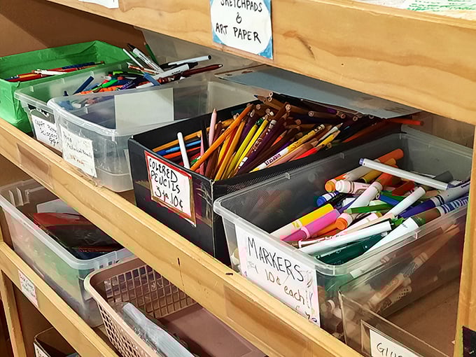 A DIYer's dream come true &ndash; bins of pencils, markers, and creative supplies that won't break the bank or your artistic spirit.