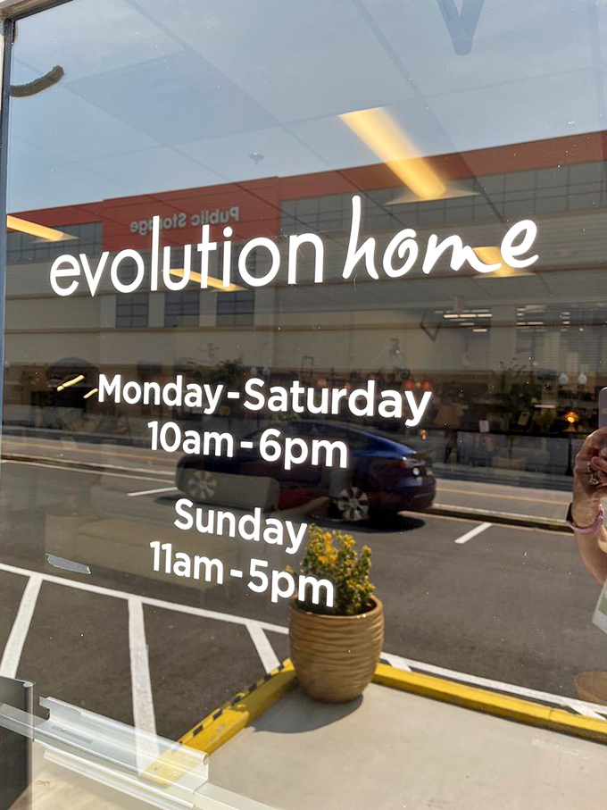 The storefront reveals generous hours for treasure hunters. Six days a week to find that perfect conversation piece!