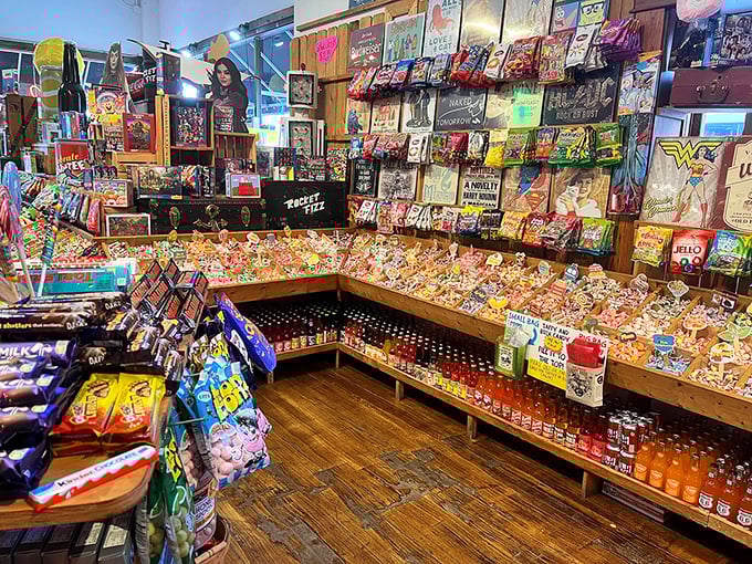 Wooden bins overflow with colorful candies while vintage tin signs cover the walls&mdash;a museum of American confectionery where everything is for sale and touching is encouraged.