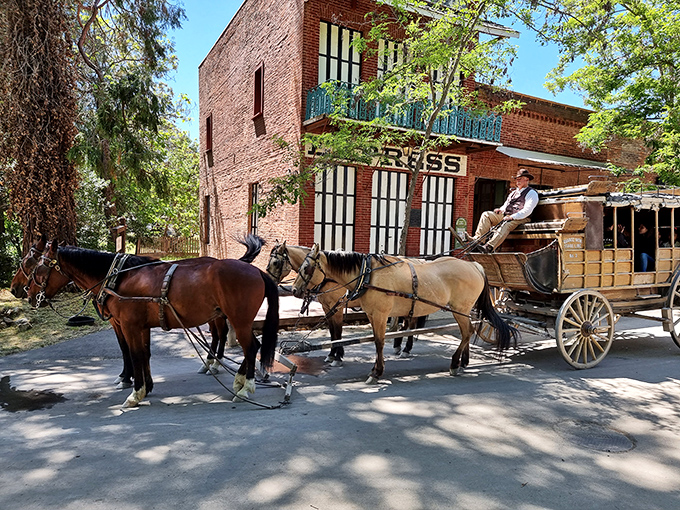 No Uber required here &ndash; this horse-drawn carriage offers the original ride-share experience outside the historic Express office.