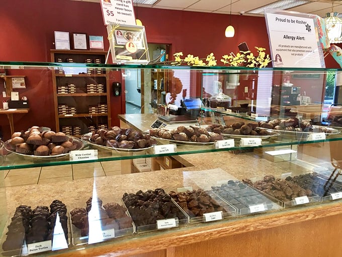 The display case at Fascia's isn't just a counter&mdash;it's a museum of edible art where chocolate masterpieces await adoption.