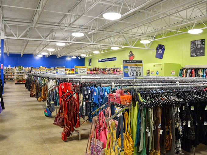 Color-coded clothing sections make treasure hunting efficient. It's like someone organized your eccentric aunt's closet into a navigable wonderland.