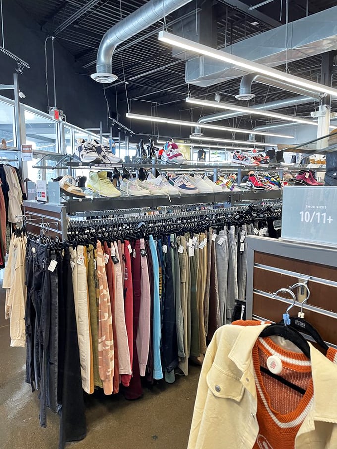 The meticulously arranged displays showcase everything from casual wear to formal attire. No digging through mysterious piles here&mdash;just straightforward style hunting.