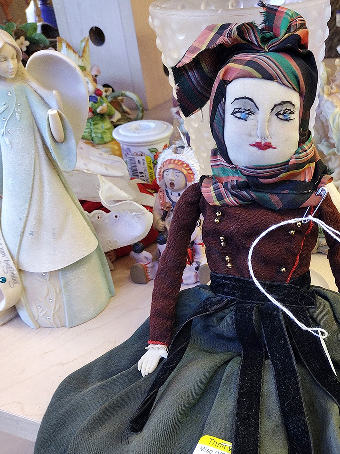 Meet the residents of Thrift World's curiosity corner. This fabric-faced fashionista has seen things, and she's not afraid to judge your outfit choices.