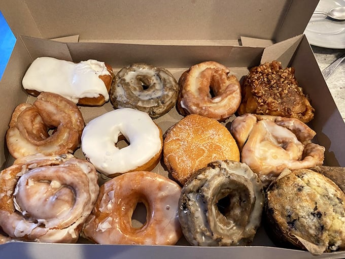 A box of donuts so beautiful it deserves its own museum exhibit. Calories? What calories?