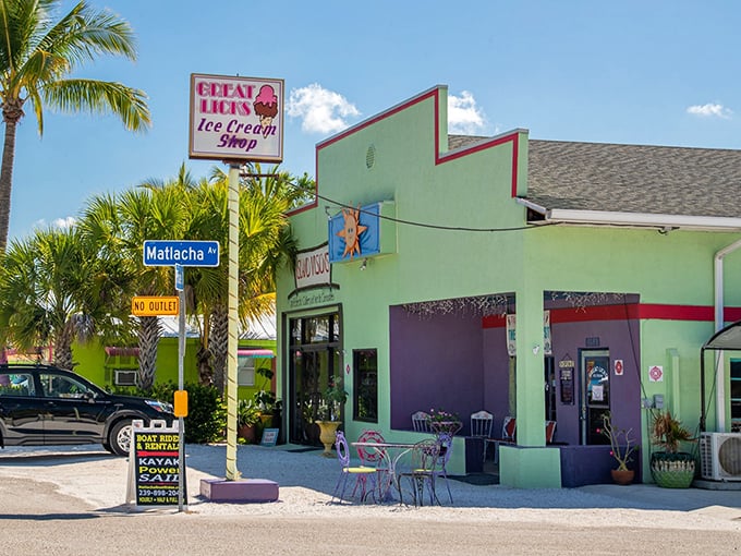 Great Licks Ice Cream Shop proves that mint green buildings and key lime ice cream are the perfect Florida pairing.