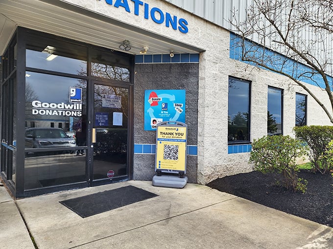 The donations entrance - where yesterday's impulse purchases become tomorrow's treasures. One person's "Marie Kondo moment" is another's jackpot.