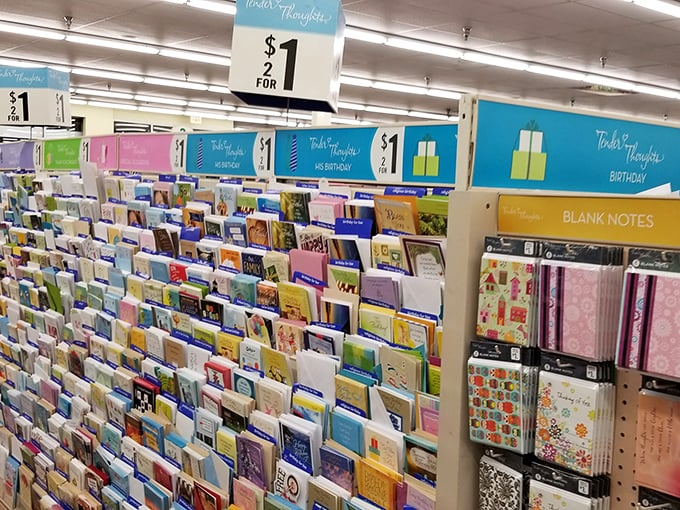 Greeting card heaven! Where else can you express heartfelt emotions without the emotional trauma of seeing the price tag?