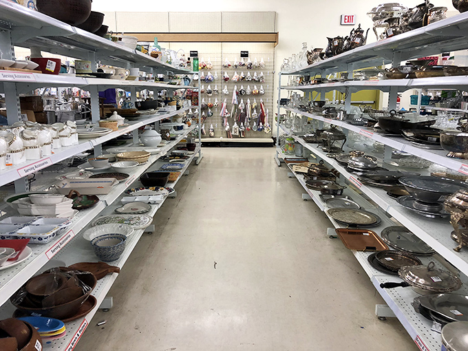 Glassware alley: where your grandmother's china pattern mingles with mid-century modern treasures and tomorrow's dinner party conversation pieces.