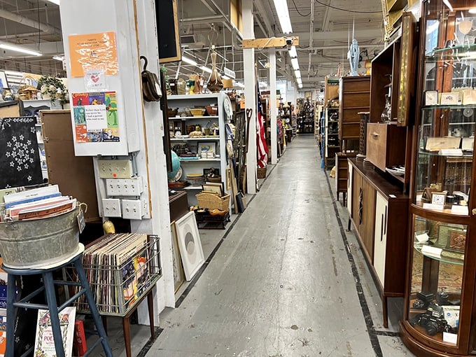 Down these narrow pathways, stories wait to be discovered. Each booth offers a different chapter of American history told through objects rather than words.