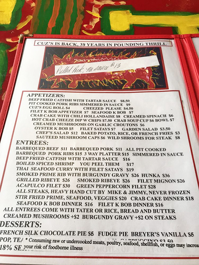 This menu tells the real story &ndash; hand-cut steaks, seafood that requires work ("YOU PEEL THEM"), and desserts worth saving room for.