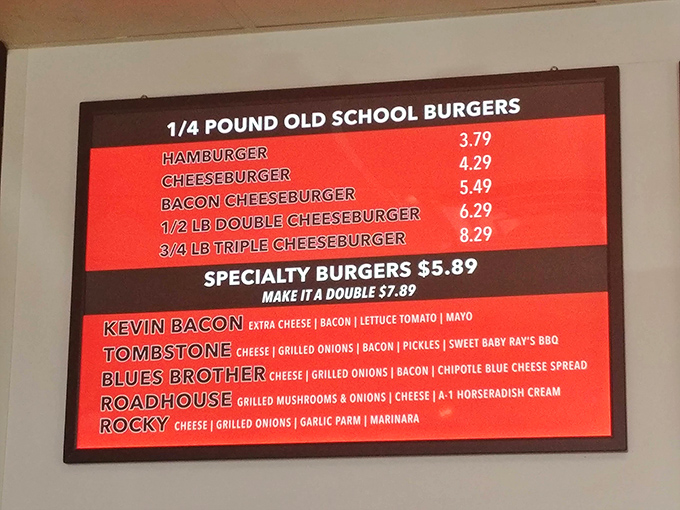 Simple menu, complex flavors. From the Kevin Bacon to the Blues Brother, each specialty burger tells its own delicious story without unnecessary plot twists.