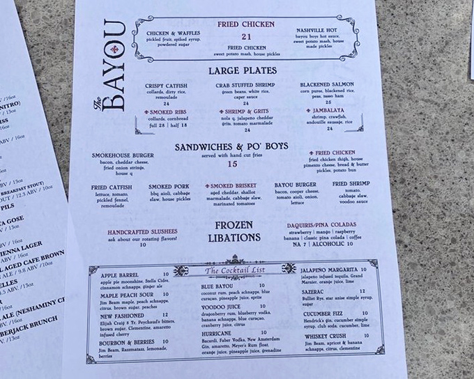 A menu that reads like a love letter to Southern cuisine. Each item promises a different path to comfort food nirvana.