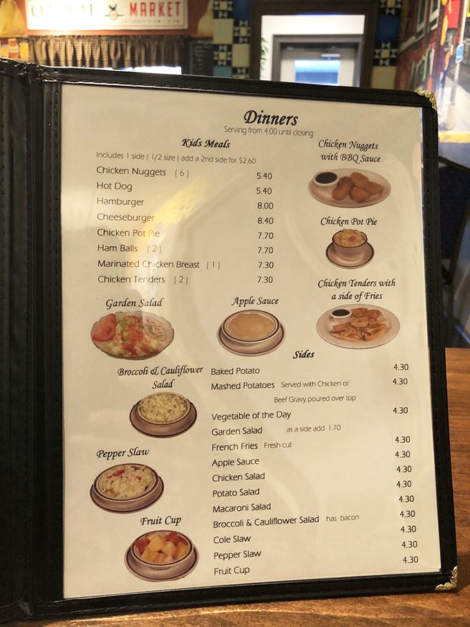 A menu where every option feels like the right choice. The chicken pot pie isn't just listed&mdash;it's practically winking at you from the page.