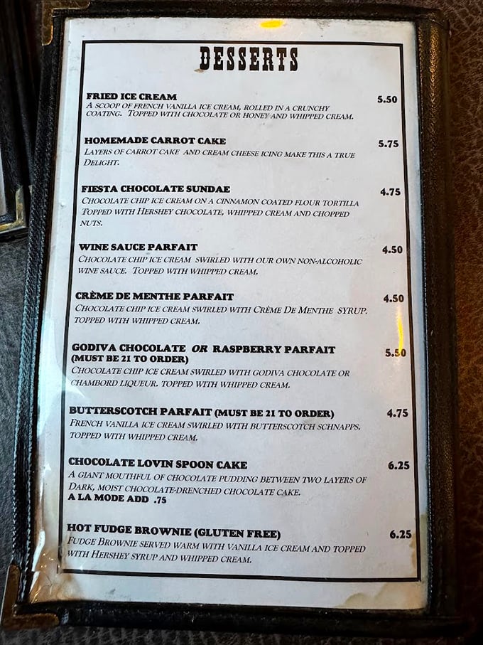 A dessert menu that reads like a love letter to indulgence. That Chocolate Lovin' Spoon Cake is calling my name!