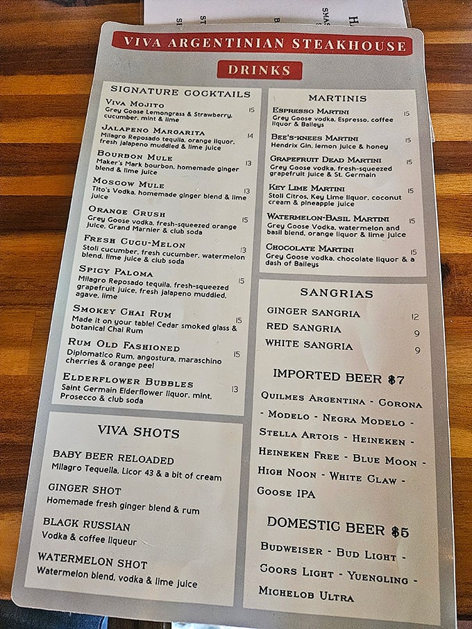 This isn't just a menu; it's a passport to flavor. The cocktail selection reads like a novel where every character is someone you'd want to have drinks with.