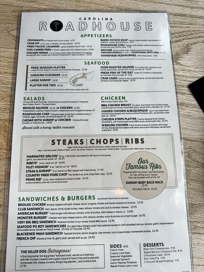 This menu isn't just a list of options &ndash; it's a roadmap to happiness with "Our Famous Ribs" serving as the North Star.