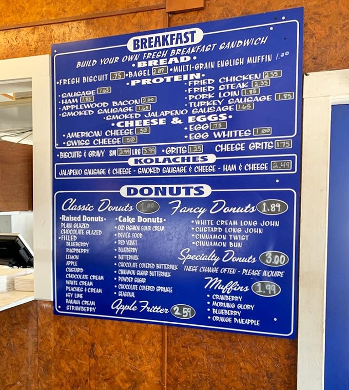 That blue menu board reads like a love letter to comfort food, offering more tempting choices than a Netflix homepage.