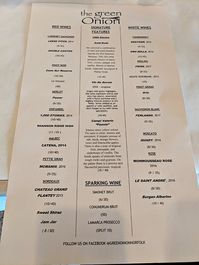 A wine list that reads like a love letter to oenophiles, with enough variety to please both the connoisseur and the "I just want something red" crowd.