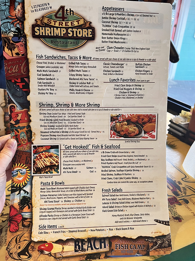 This menu isn't just a list &ndash; it's a love letter to the ocean. The "Shrimp, Shrimp & More Shrimp" section alone could bring a tear to a seafood lover's eye.