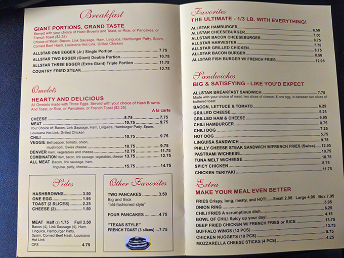 This menu isn't just a list&mdash;it's a roadmap to happiness. "Giant Portions" isn't marketing speak; it's a solemn promise to your appetite.