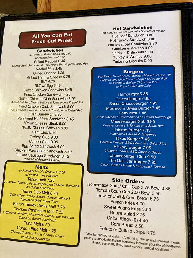 Menu archaeology reveals treasures like all-you-can-eat fries and a "Mail Car Burger" &ndash; artifacts from a time when calories weren't counted but memories were.