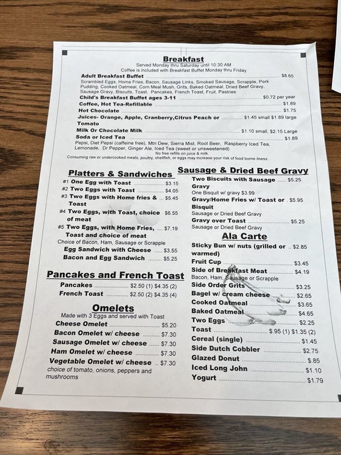 A menu that doesn't require a translator or a second mortgage. Straightforward Pennsylvania Dutch classics at prices that make you wonder if inflation skipped Soudersburg entirely.