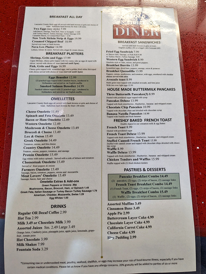 This menu isn't just a list of options&mdash;it's a roadmap to breakfast paradise. The hardest part? Deciding what delicious path to take.