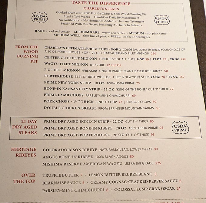 This menu isn't just a list&mdash;it's a declaration of carnivorous intent, where "colossal" isn't hyperbole and wood-fired isn't just a cooking method, it's a religion.