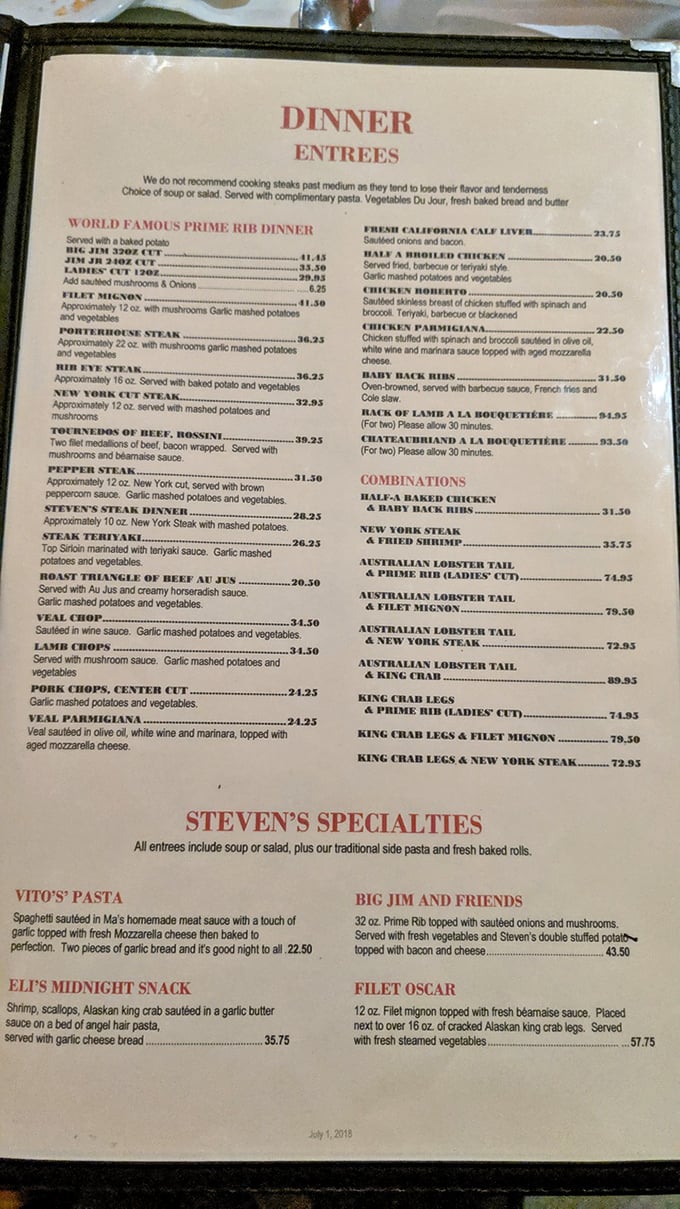 A menu that doesn't need Instagram filters or QR codes &ndash; just straightforward promises of beef perfection and seafood treasures that have stood the test of time.