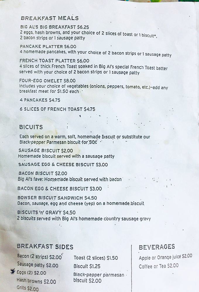 This menu isn't just a list of options&mdash;it's a treasure map where X marks the spot for breakfast bliss at prices that feel like a time warp.