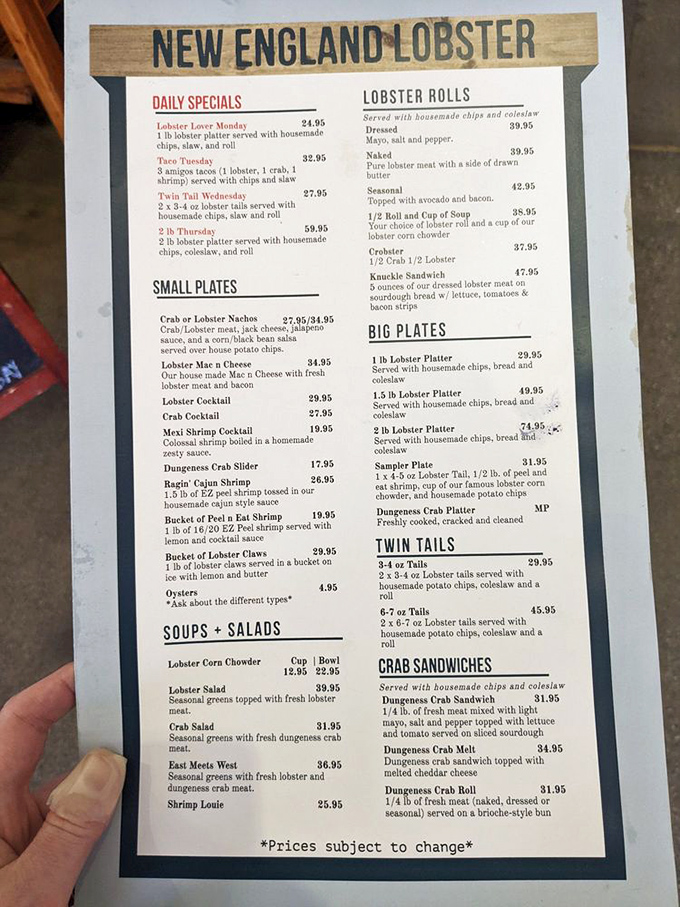 This isn't just a menu&mdash;it's a treasure map where X marks the spot for lobster rolls, chowder, and other treasures from the deep that'll make your taste buds dance.