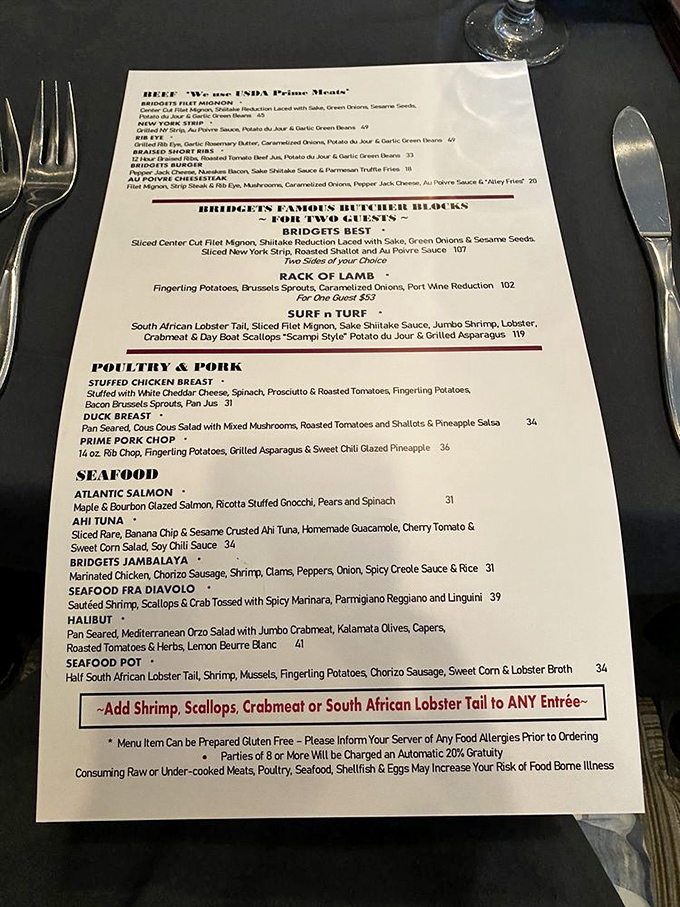 A menu that reads like a love letter to carnivores, with USDA Prime Meats as the headliner and supporting acts that deserve their own standing ovation.