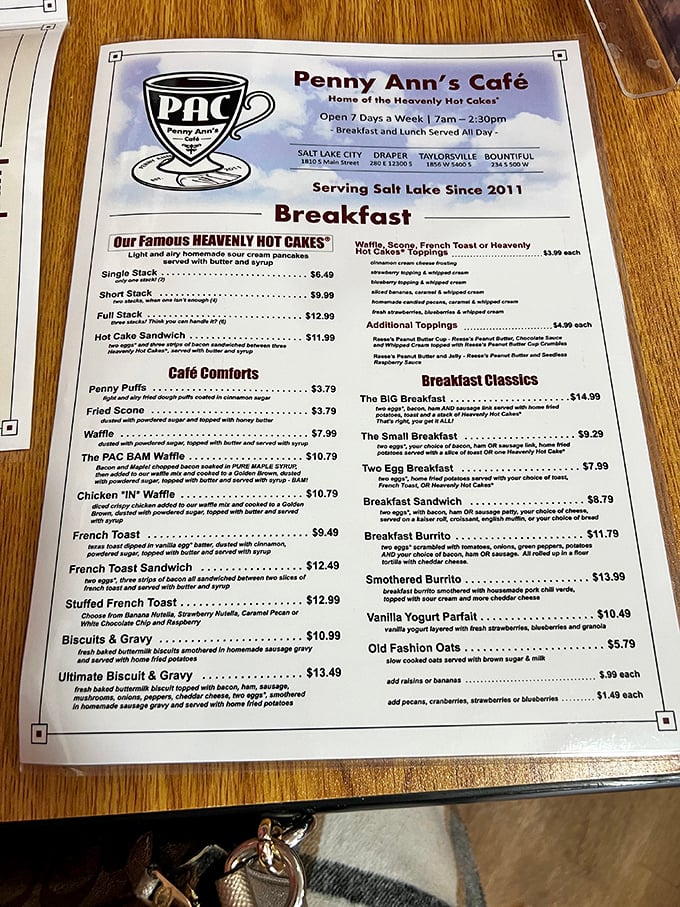 This menu isn't just a list of food&mdash;it's a roadmap to happiness. The "Heavenly Hot Cakes" aren't false advertising.