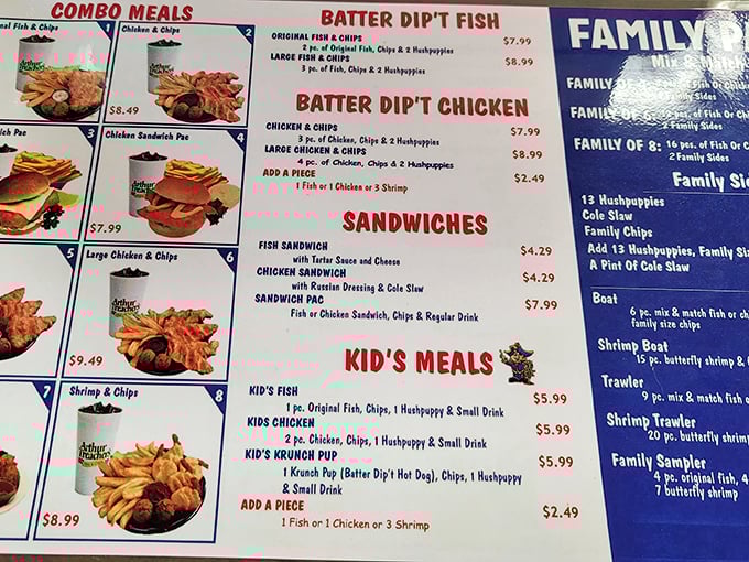 The menu board reads like a greatest hits album of fried goodness. No fancy descriptions needed when the food has been perfecting its act for decades.