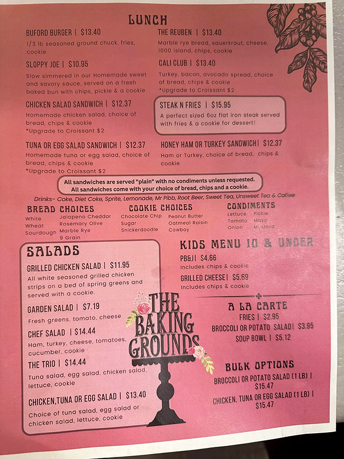 A menu that doesn't just list food but promises happiness—each sandwich comes with a cookie, because they understand joy.