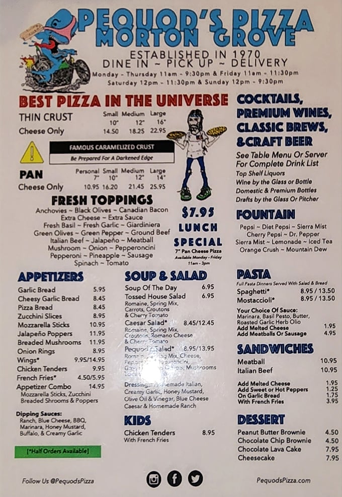 "Best Pizza in the Universe" isn't hyperbole when you've tasted that caramelized crust. The menu's warning about the darkened edge is your treasure map.