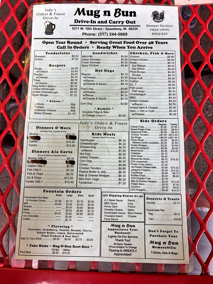 This menu isn't just a list of food – it's a historical document, a roadmap to happiness that hasn't needed updating since The Beatles were topping charts.