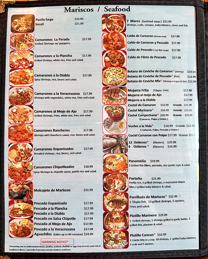 The seafood menu at La Parada reads like a love letter to the ocean—impressive for a restaurant in landlocked Indiana.